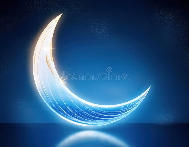 Glowing Crescent Moon on Dark Blue Background with Light Trails Stock ...