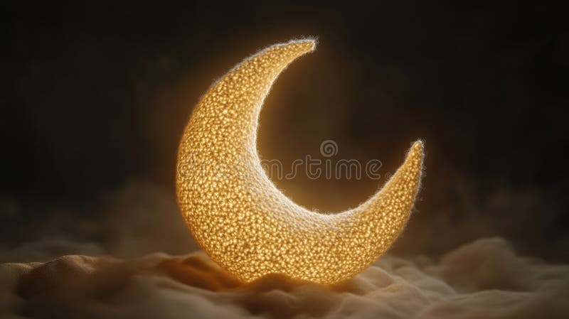 Glowing Crescent Moon in a Dreamy Nightscape Stock Illustration ...