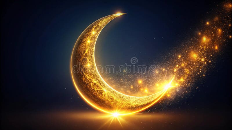 Glowing Crescent Moon with Golden Brushstrokes Stock Illustration ...