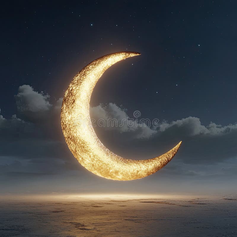 Glowing Crescent Moon Over Calm Water Stock Image - Image of beautiful ...