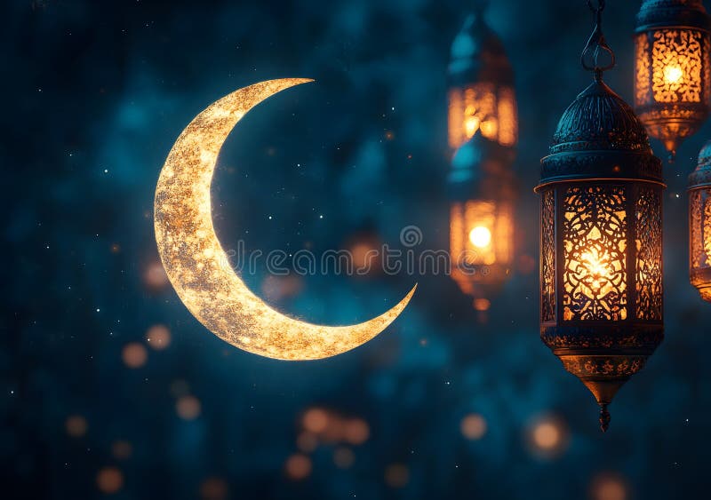 Glowing Crescent Moon Ramadan Background Stock Illustration ...