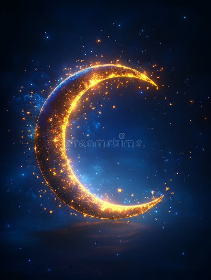 Glowing Crescent Moon with Sparkling Stars in a Night Sky. Stock Image ...