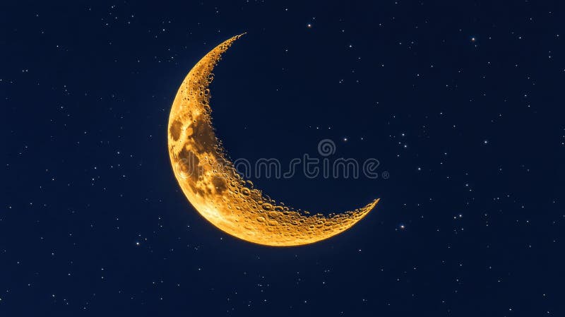 Glowing Crescent Moon in Starry Night Sky Stock Image - Image of prayer ...