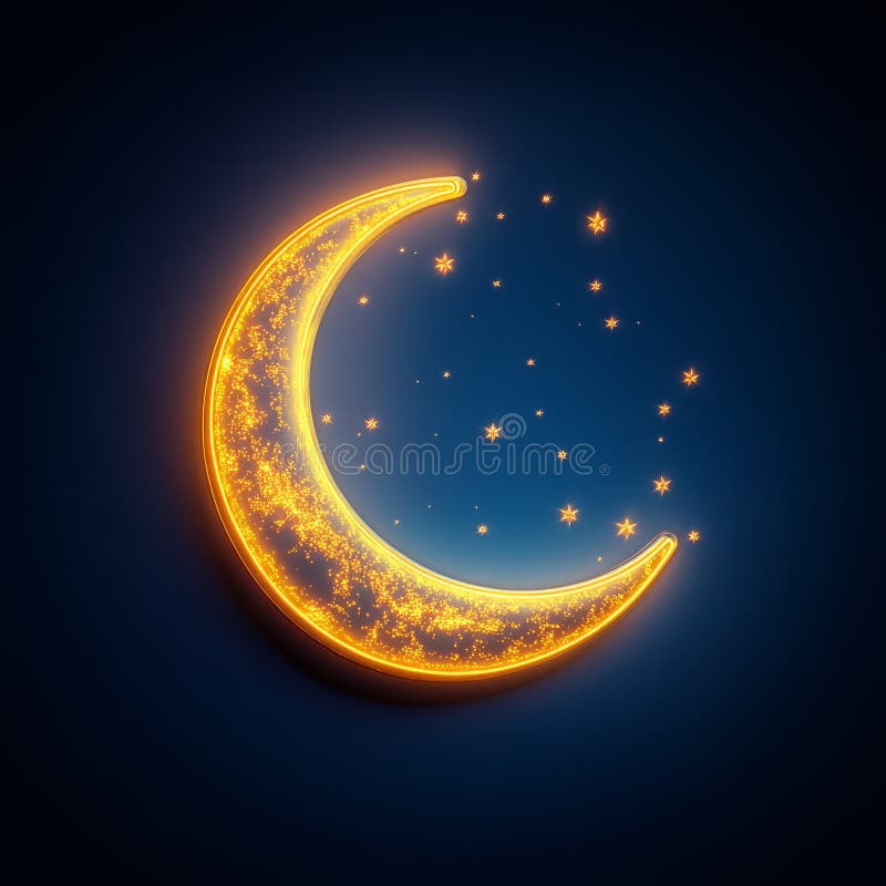 Glowing Crescent Moon with Stars in a Dark Night Sky. Stock Image ...