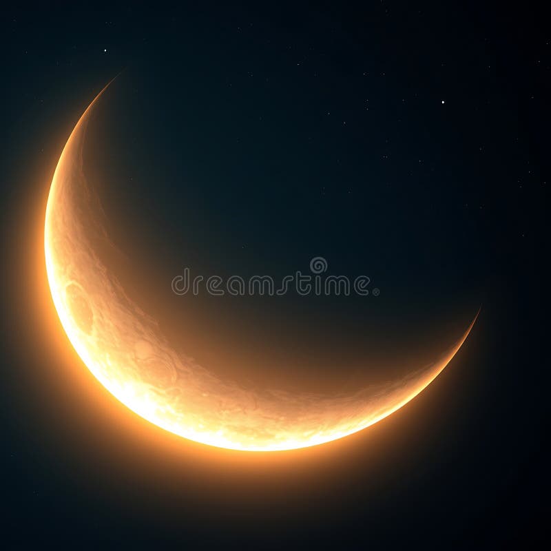 A Glowing Crescent Moon Surrounded by Faint Cosmic Light Stock ...