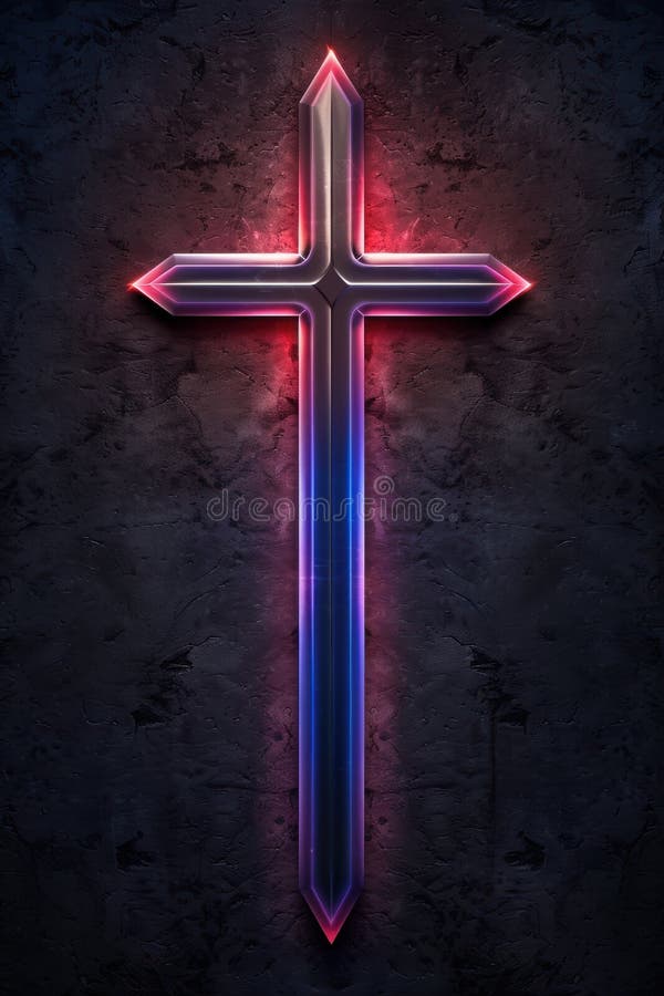 Glowing cross in the dark stock illustration. Illustration of ...