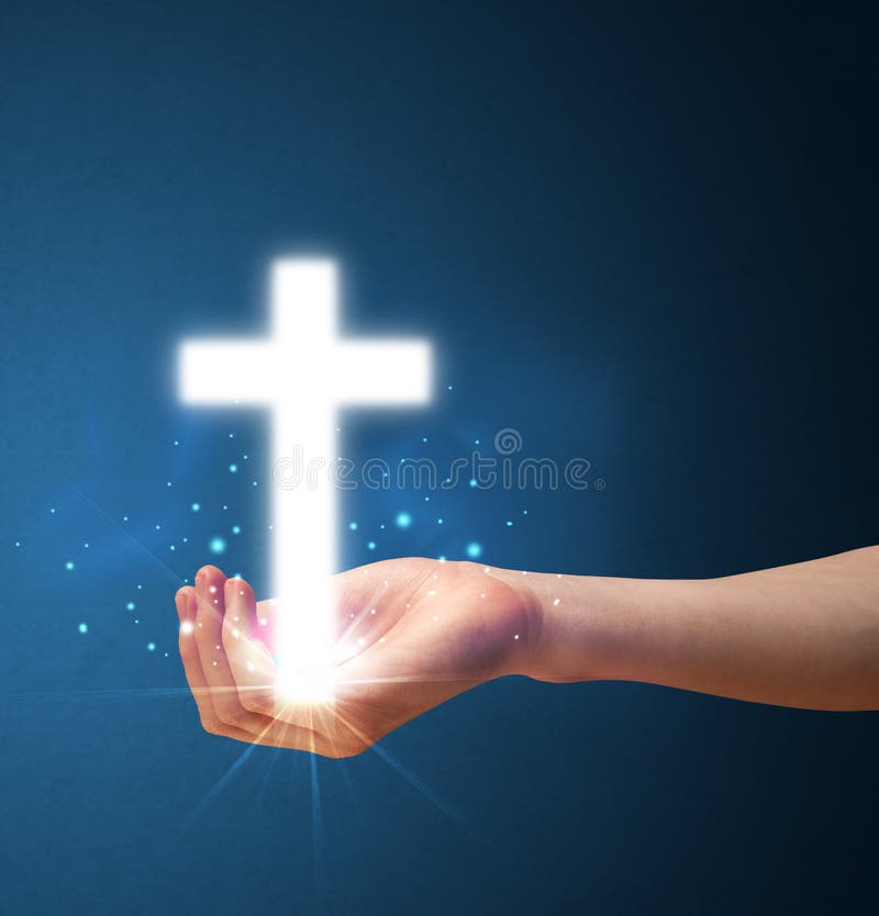 Glowing Cross in the Hand of a Woman Stock Image - Image of cross ...