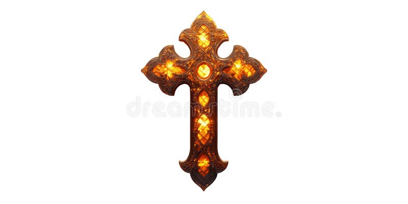 Glowing Cross with Ornate Design Isolated on Transparent Background ...