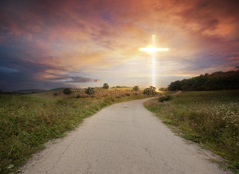 Glowing cross and road stock photo. Image of religion - 46398340
