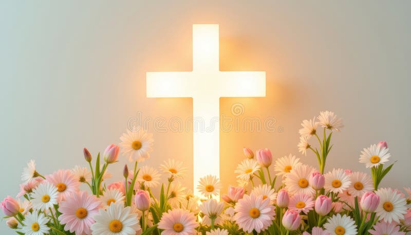 Glowing Cross Spring Flowers Easter Joy Stock Photos - Free & Royalty ...