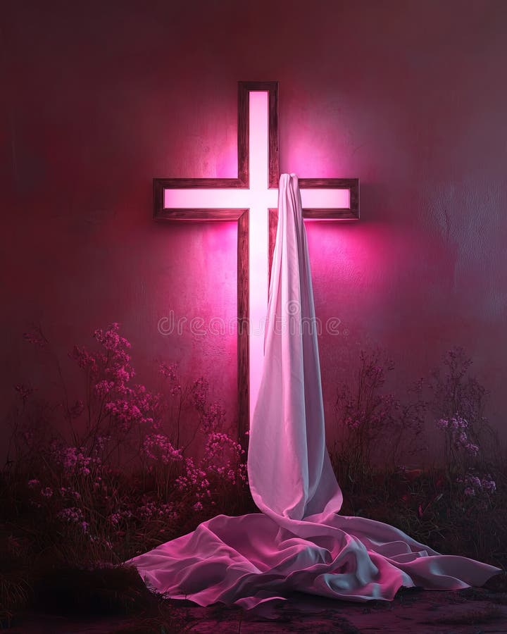 Glowing Cross Draped with White Cloth Symbolizes Holy Thursday ...