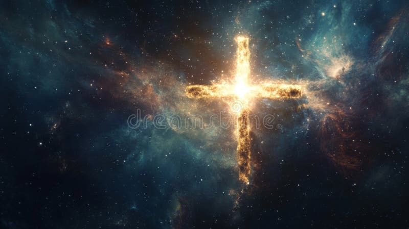 A Glowing Cross in a Starry Galaxy Stock Illustration - Illustration of ...
