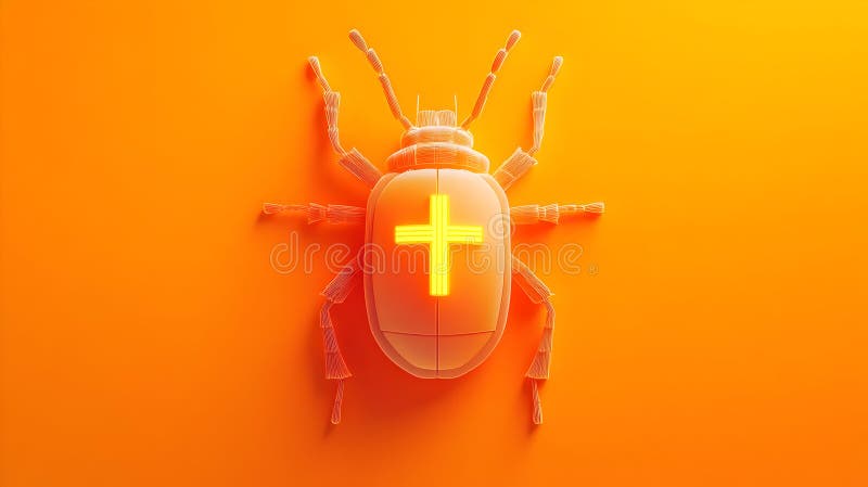 Glowing Cross on a Tech-inspired Bug, Set Against an Orange Background ...