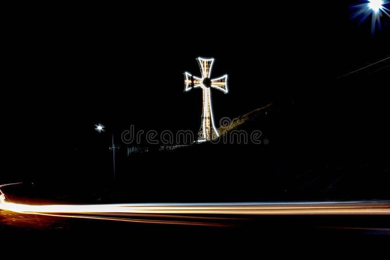 Glowing Cross and Traffic Light. Big Cross on the Road Stock Photo ...