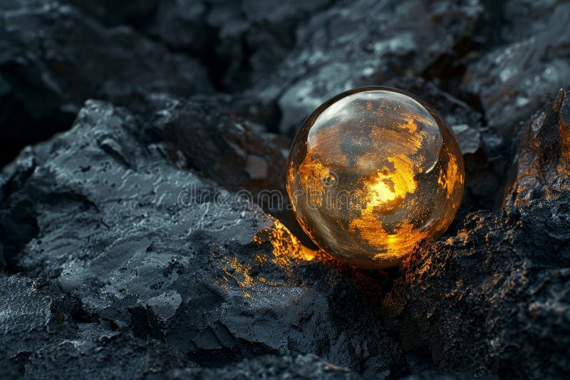 Glowing Crystal Ball on Dark Rocky Surface Stock Illustration ...