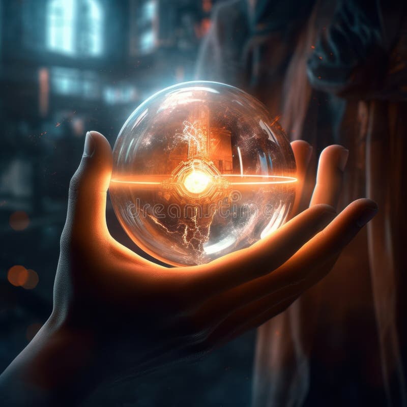 Glowing Crystal Ball in Hand. Created by Generative Artificial ...
