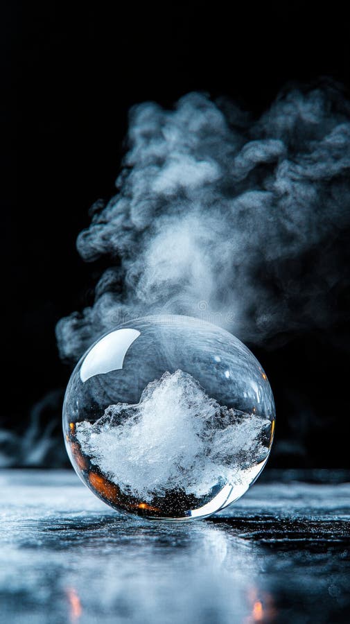 Glowing Crystal Ball with Mist on a Solid Black Background Creating an ...