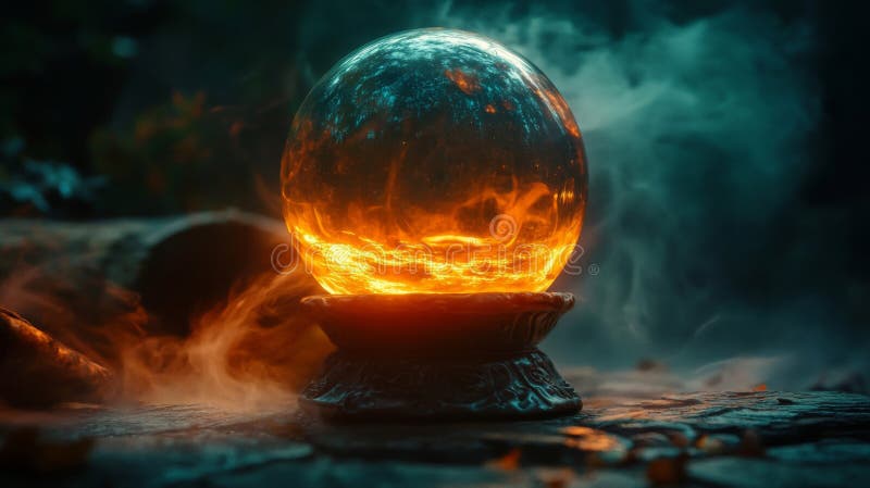 Glowing Crystal Ball with Smoke on a Stand Stock Illustration ...
