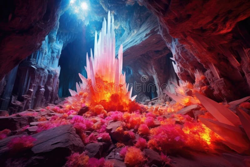 Glowing Crystal Cave with Vibrant Colors Stock Illustration ...