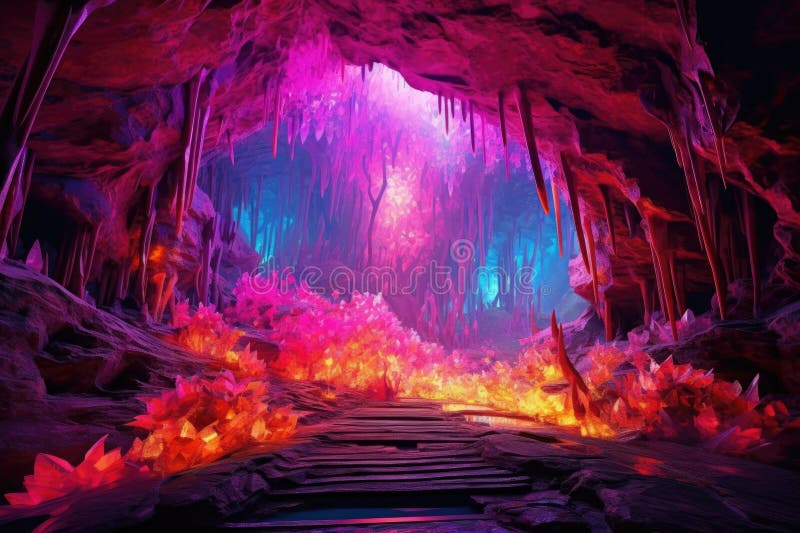 Glowing Crystal Cave with Vibrant Colors Stock Illustration ...