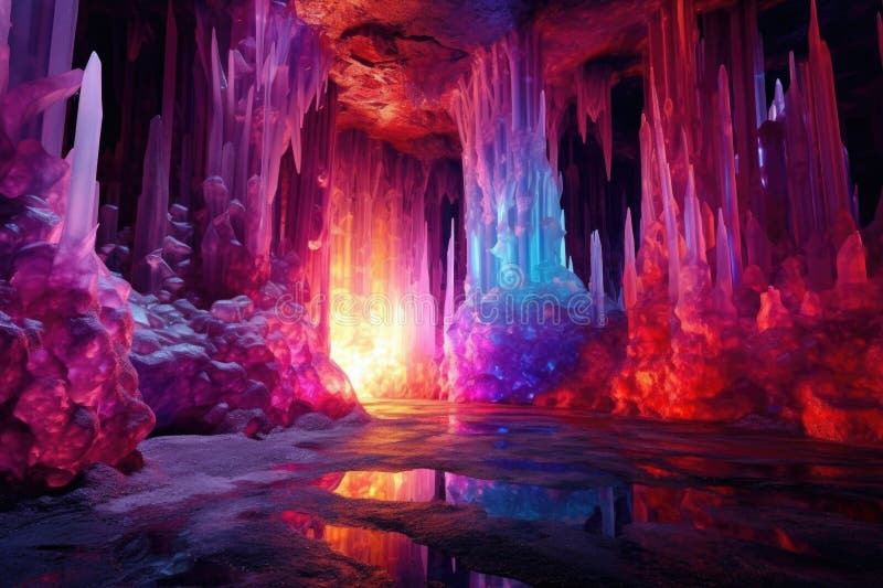 Glowing Crystal Cave with Vibrant Colors Stock Illustration ...