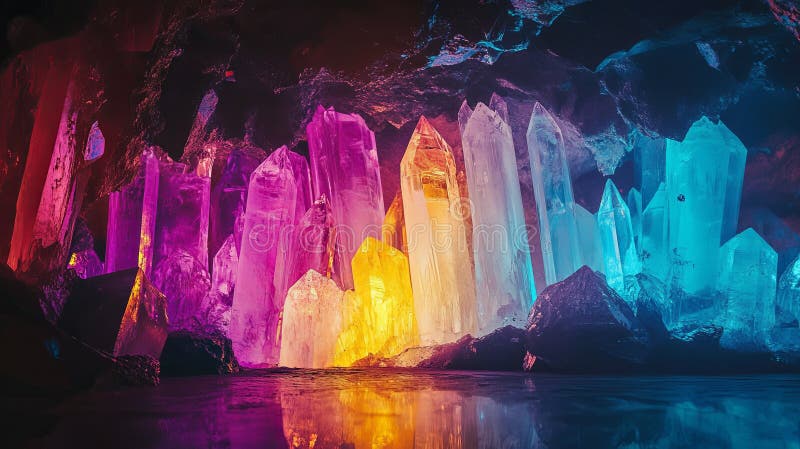 A Glowing Crystal Cave with Vibrant Colors Reflecting Off the Walls ...