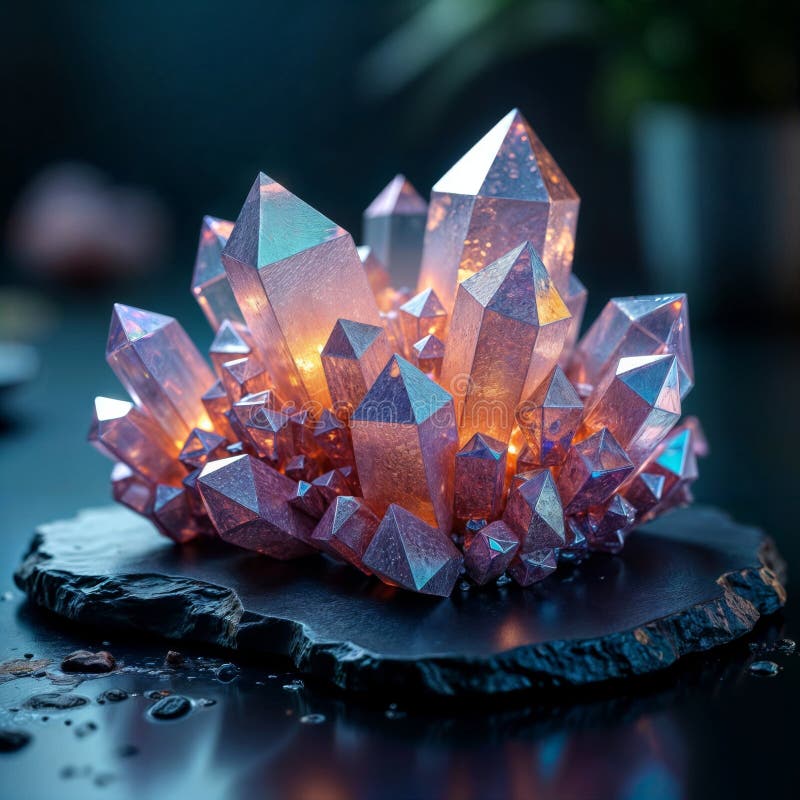 Glowing Crystal Cluster on Dark Background, Generative Ai Stock ...