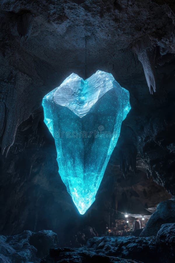 Glowing Crystal in Dark Cave Stock Illustration - Illustration of rock ...