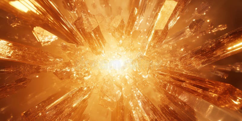 Glowing Crystal Explosion Shimmering Golden Light Dynamic Energy ...