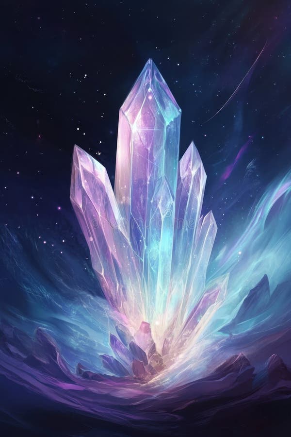 Glowing Crystal Formation in Cosmic Night Sky with Mystical Light ...