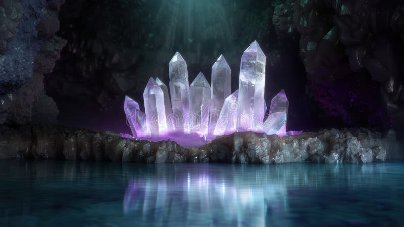 Glowing Crystal Formations in a Magical Cave Stock Illustration ...