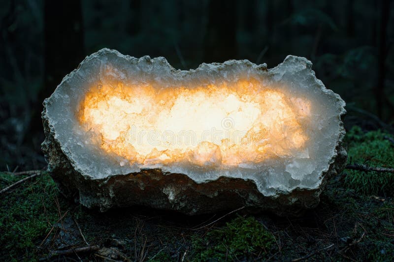 Glowing Crystal Geode in Forest Stock Illustration - Illustration of ...