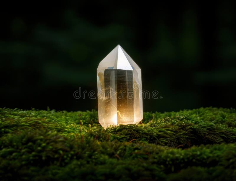 Glowing Crystal Quartz on Moss-covered Forest Floor Stock Illustration ...