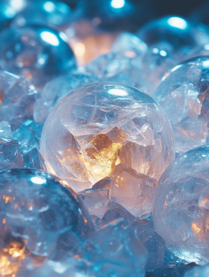 Glowing Crystal Spheres on a Bed of Translucent Gems. Stock Photo ...