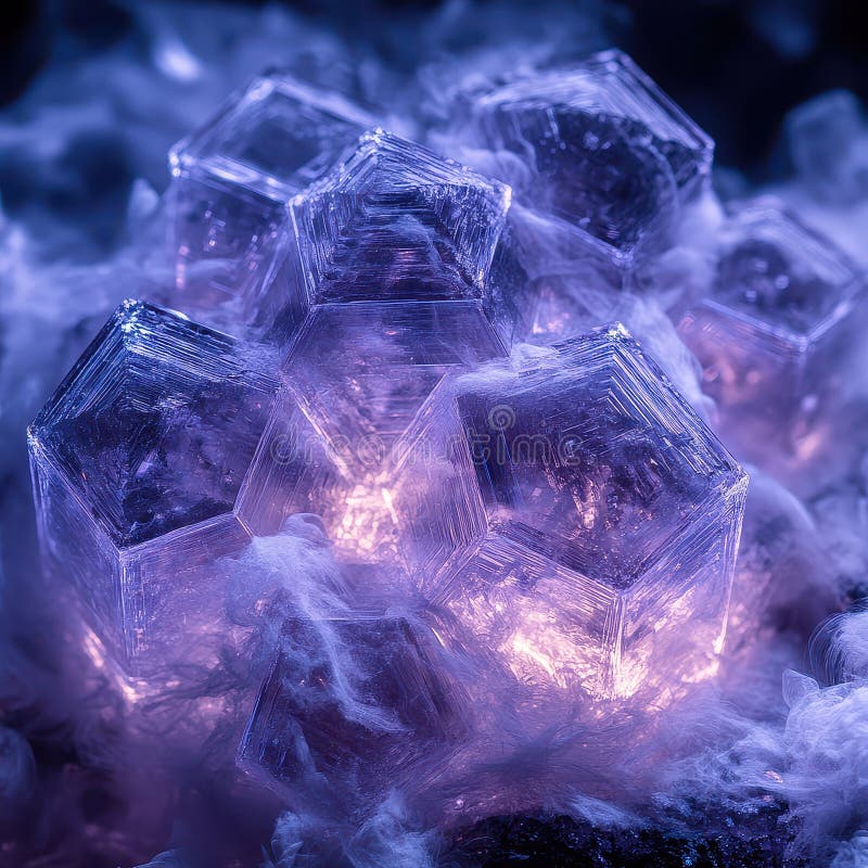 Glowing Crystal Structures Emerging from Misty Surface Stock Image ...