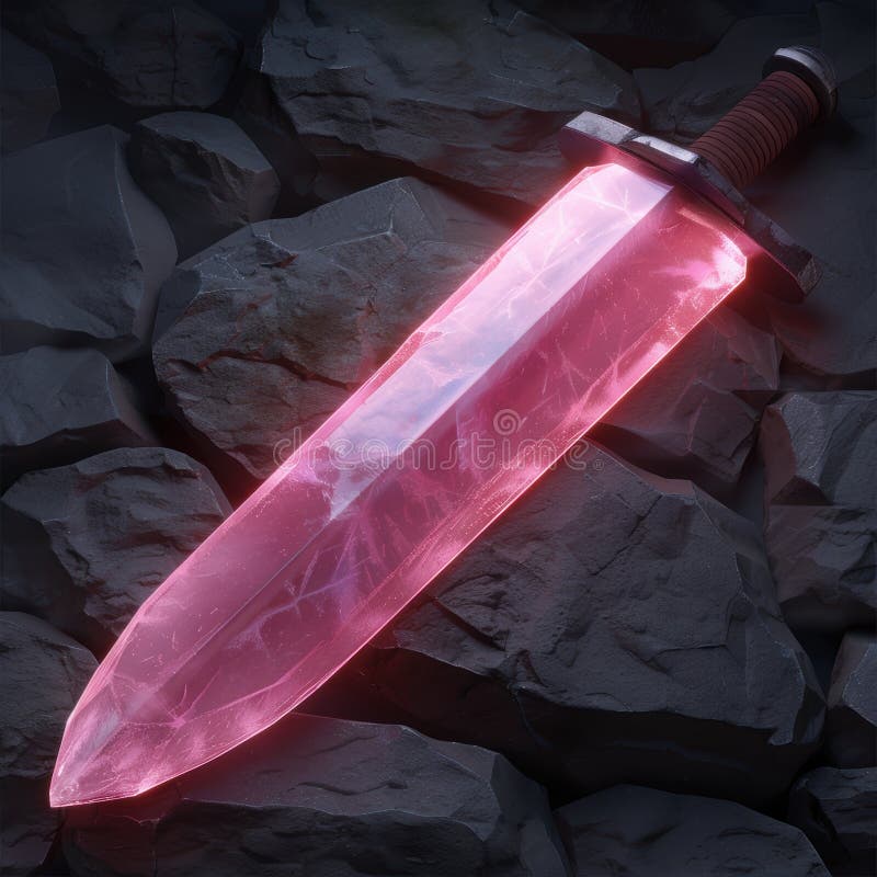 Glowing Crystal Sword in Dark Cave Stock Illustration - Illustration of ...