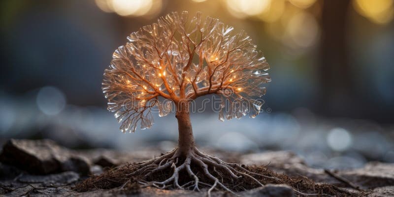 A Glowing Crystal Tree with Roots that Extend Deep into the Earth ...