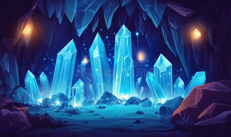 Glowing Crystals in Cave, Illuminated by Soft Light, Surrounded by ...