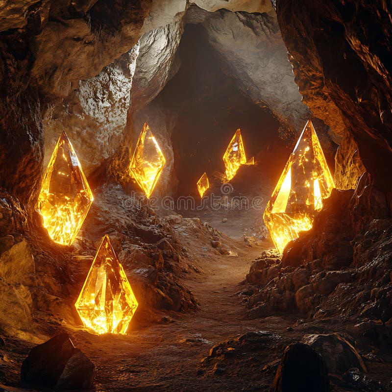 Glowing Crystals in a Dark Cave Stock Illustration - Illustration of ...