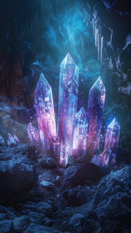 Glowing Crystals in a Fantasy Cave Stock Image - Image of mystical ...