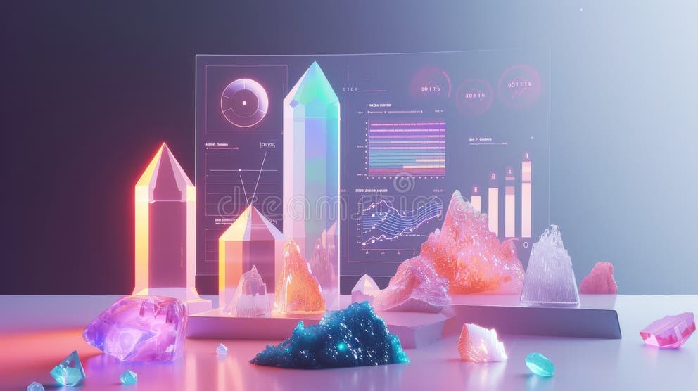 Glowing Crystals and Futuristic Financial Data Visualization Stock ...