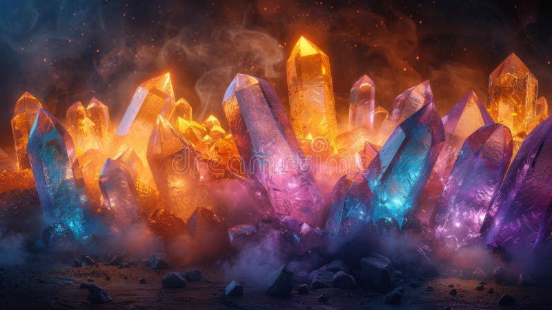 Glowing Crystals in a Mystical Landscape - Generative Ai Stock Illustration - Illustration of ...
