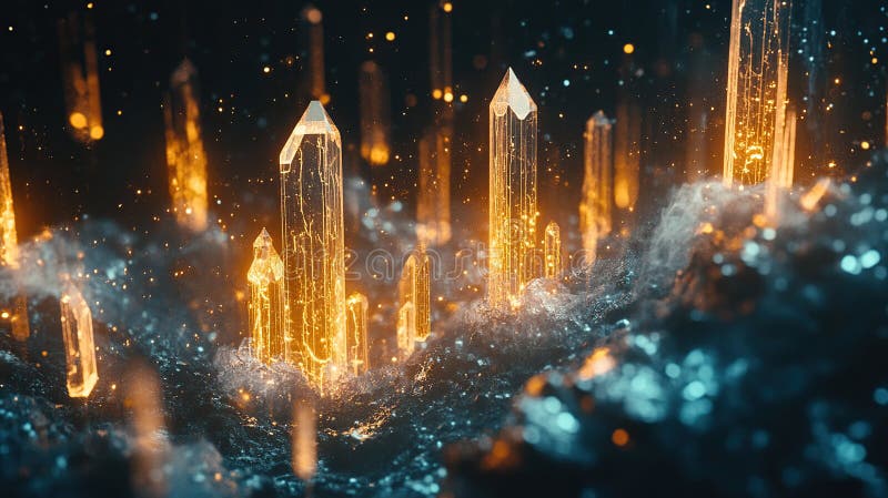 Glowing Crystals Rising from a Dark, Textured Surface Stock Image ...