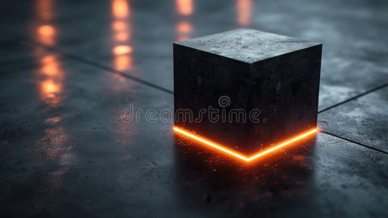Glowing Cube on Concrete Floor. Generative AI. Stock Image - Image of ...