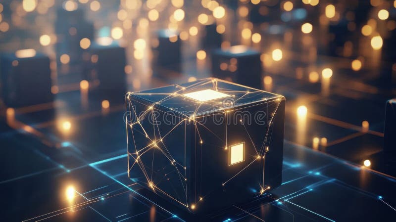 Glowing Cube Connects Network Circuit Board, Advanced Technology ...