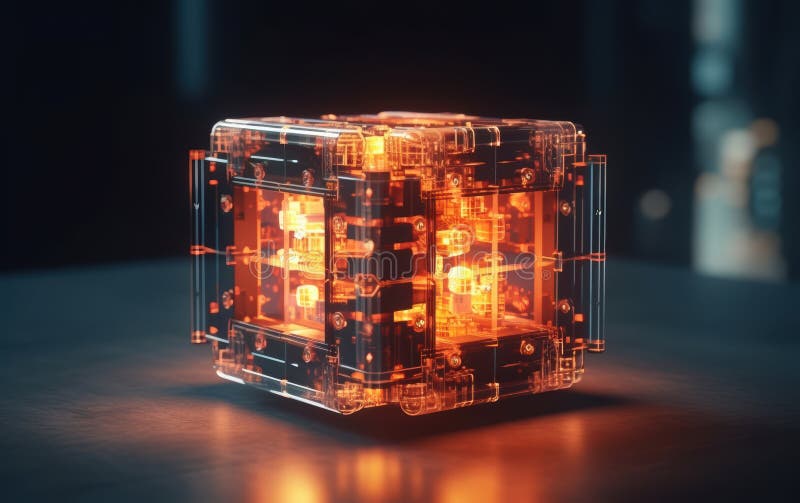 Glowing Cube. Created by Generative Artificial Intelligence Stock ...