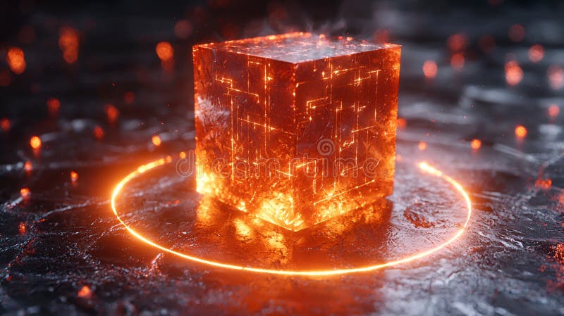 Glowing Cube, Energy, Dark Surface, Science Fiction, Concept Art Stock ...