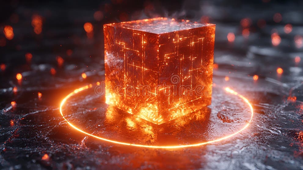 Glowing Cube, Energy, Dark Surface, Science Fiction, Concept Art Stock ...