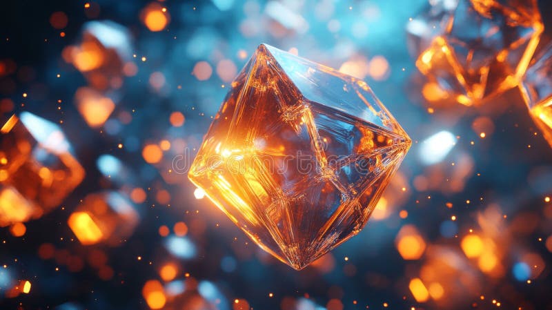 Glowing Cube with Fire and Ice Particles Abstract Background Stock ...
