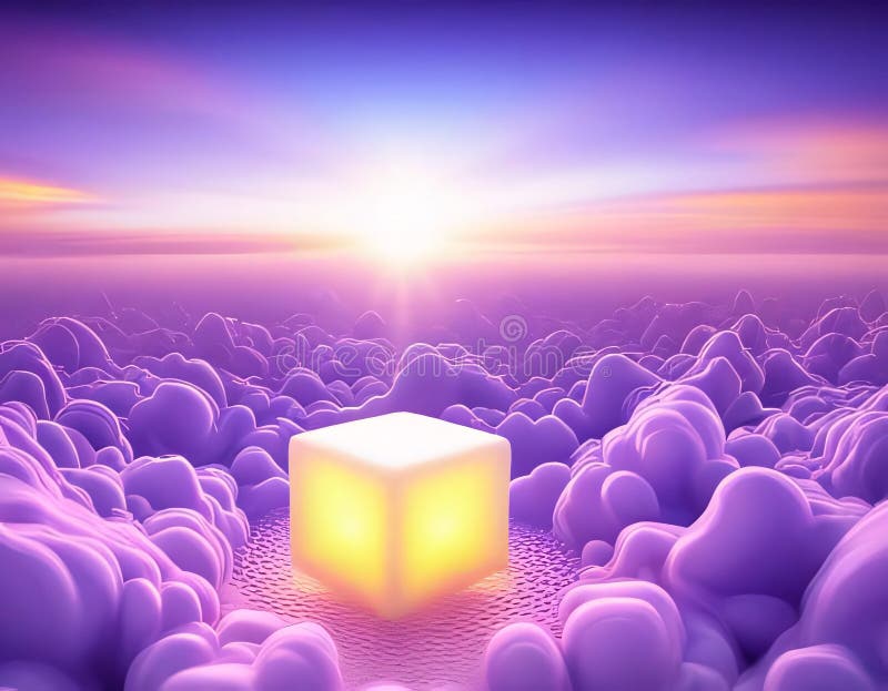 Glowing Cube Illuminating Surrounding Clouds, Generative AI Stock ...